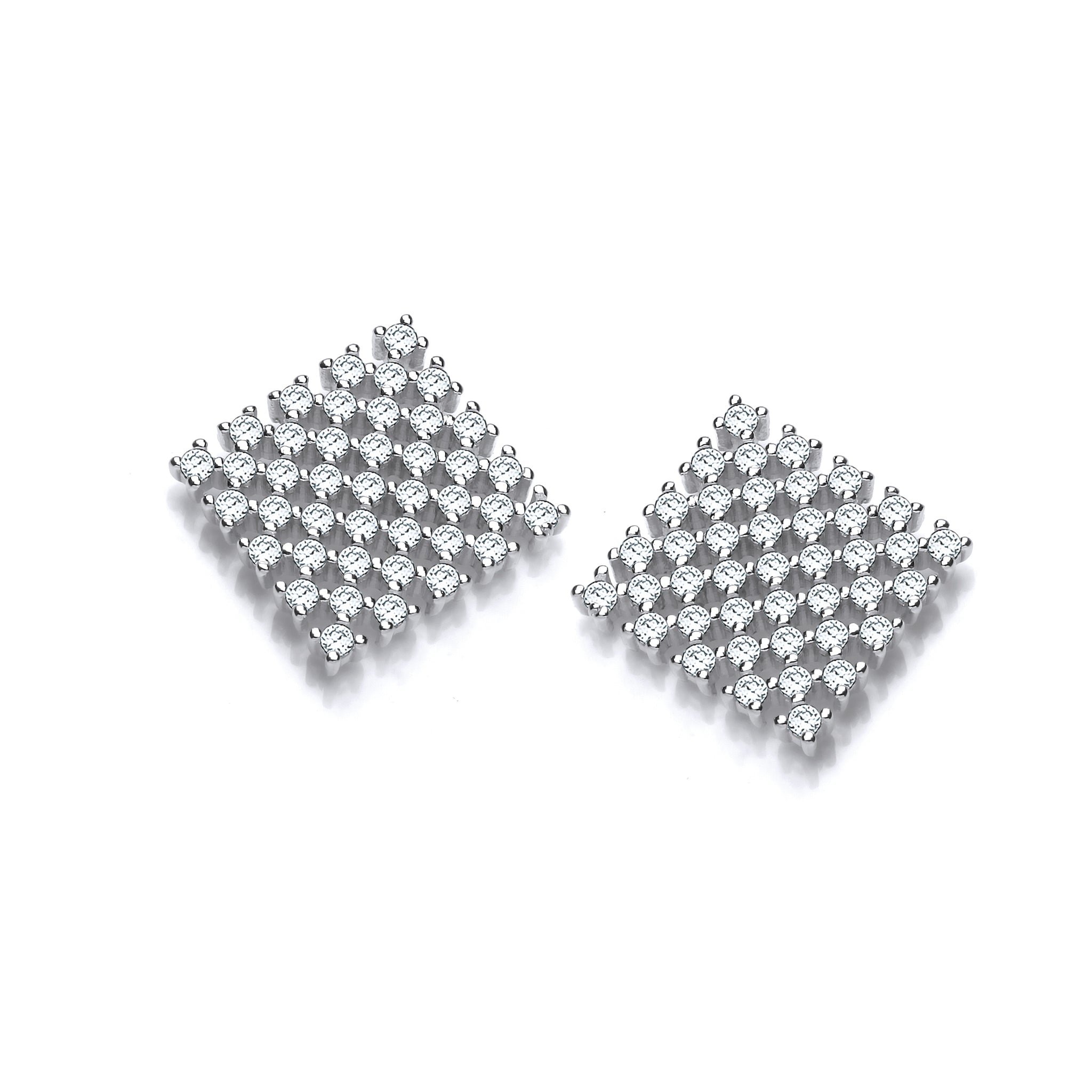 925 Sterling Silver Three Multi Row Cz Stud Earrings J-Jaz