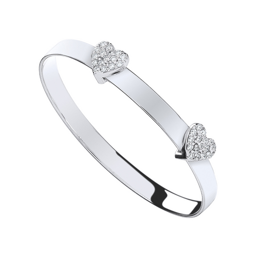 925 Sterling Silver Cz Heart Child's Expandable Bangle