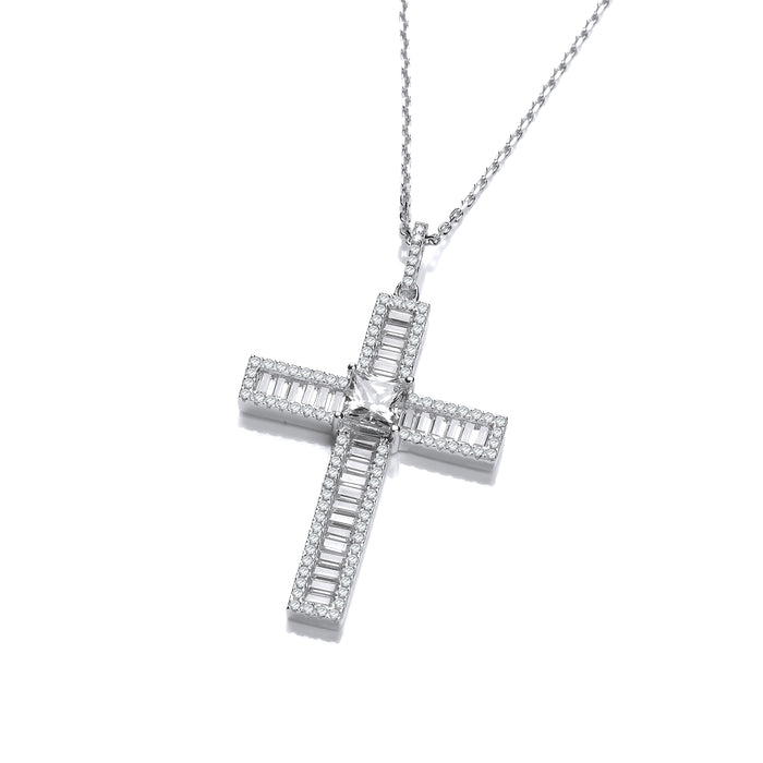 925 Sterling Silver Micro Pave CZs Cross with 18" Chain - J Jaz